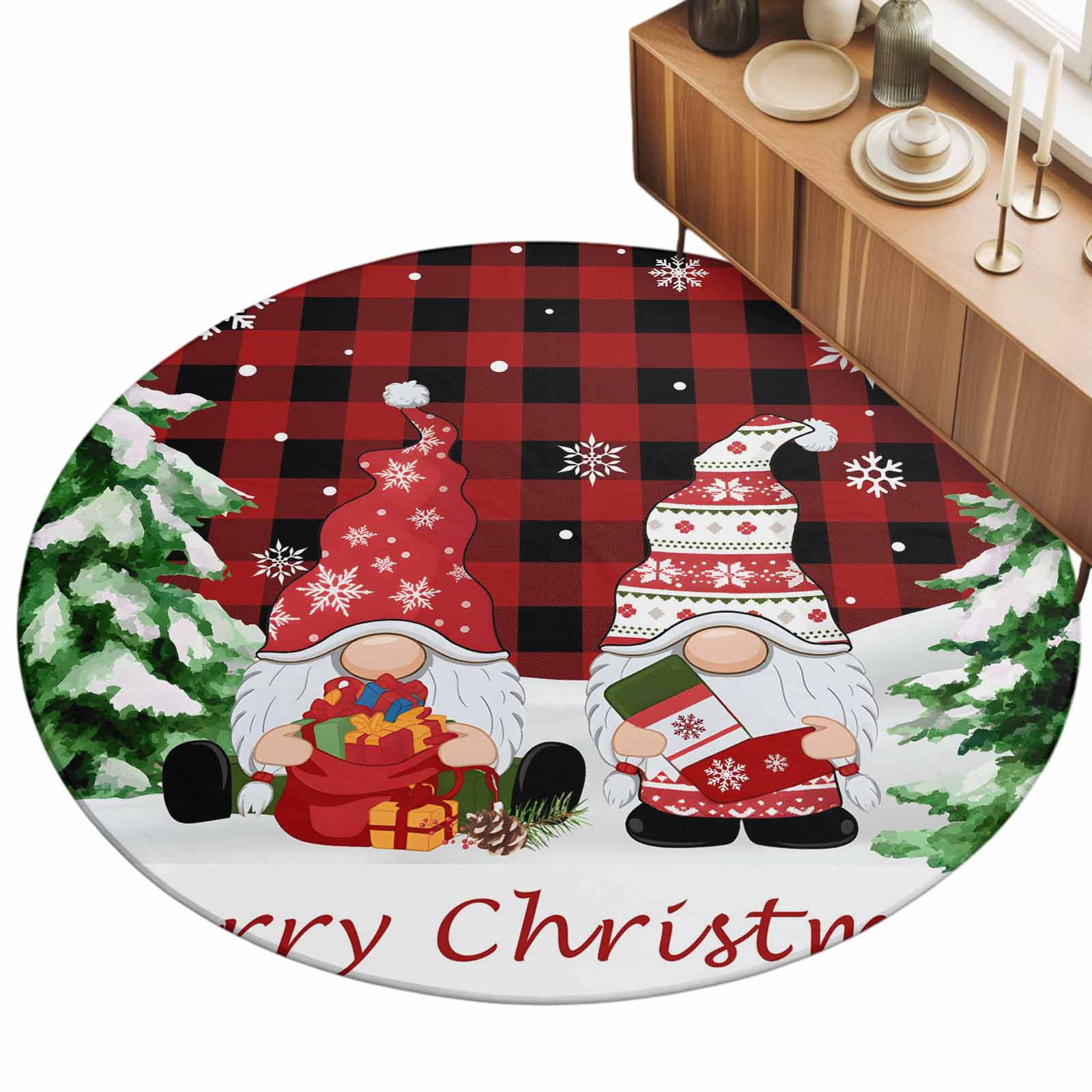 5ft Round Rug Red Black Plaid Christmas Area Rugs for Living Room ...