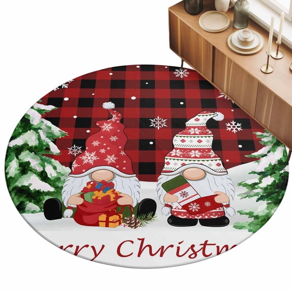 5ft Round Rug Red Black Plaid Christmas Area Rugs for Living Room ...