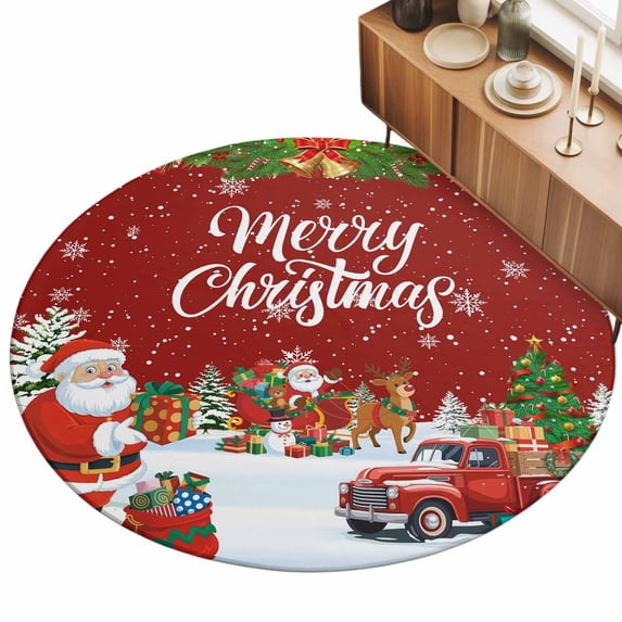 5ft Round Rug Red Christmas Area Rugs for Living Room Bedroom Washable ...