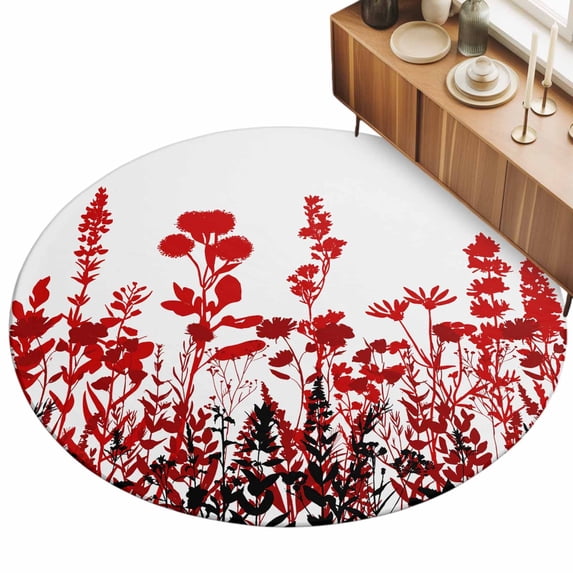5ft Round Rug Red Flowers Area Rugs for Living Room Bedroom Washable ...