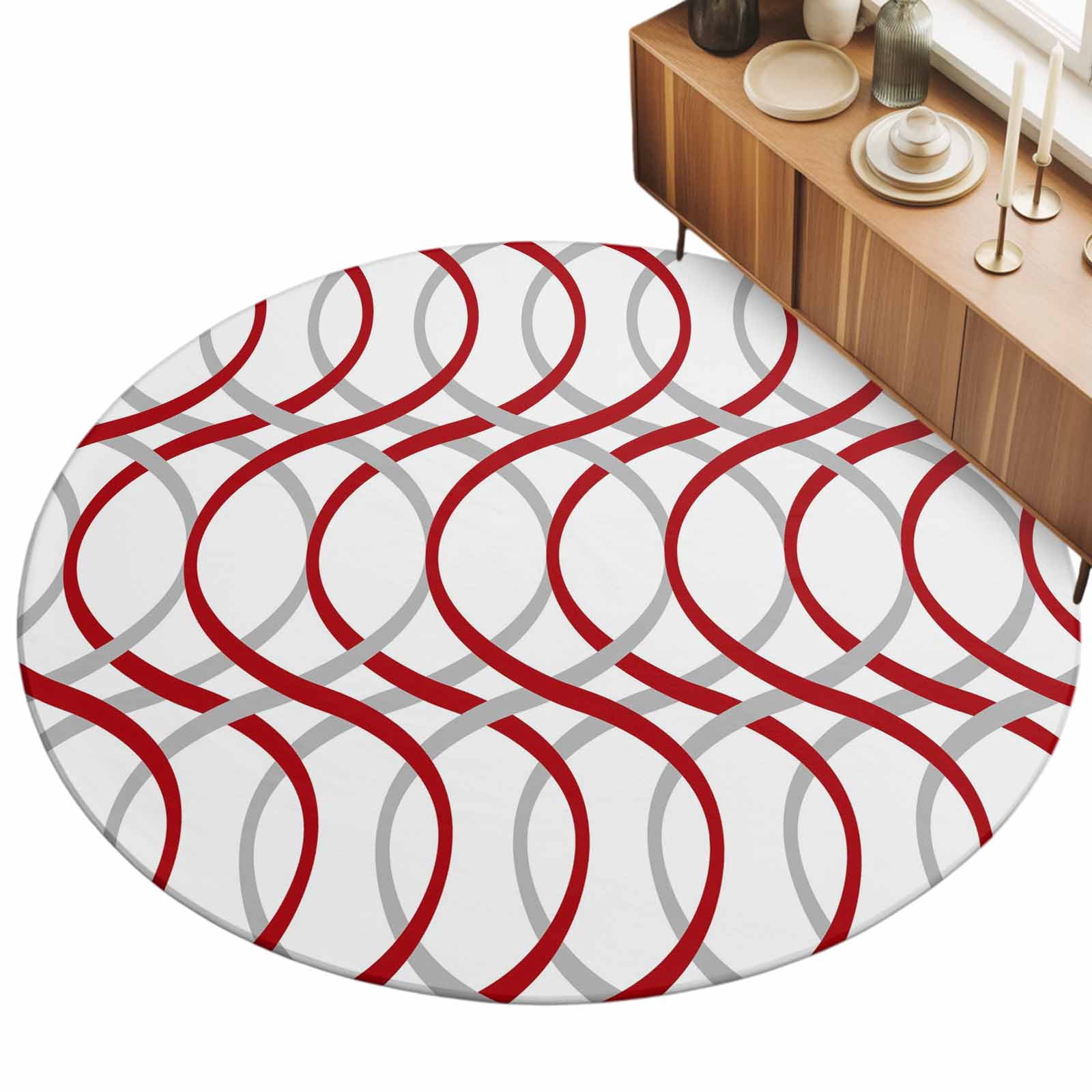 5ft Round Rug Red Grey Geometric Area Rugs for Living Room Bedroom ...