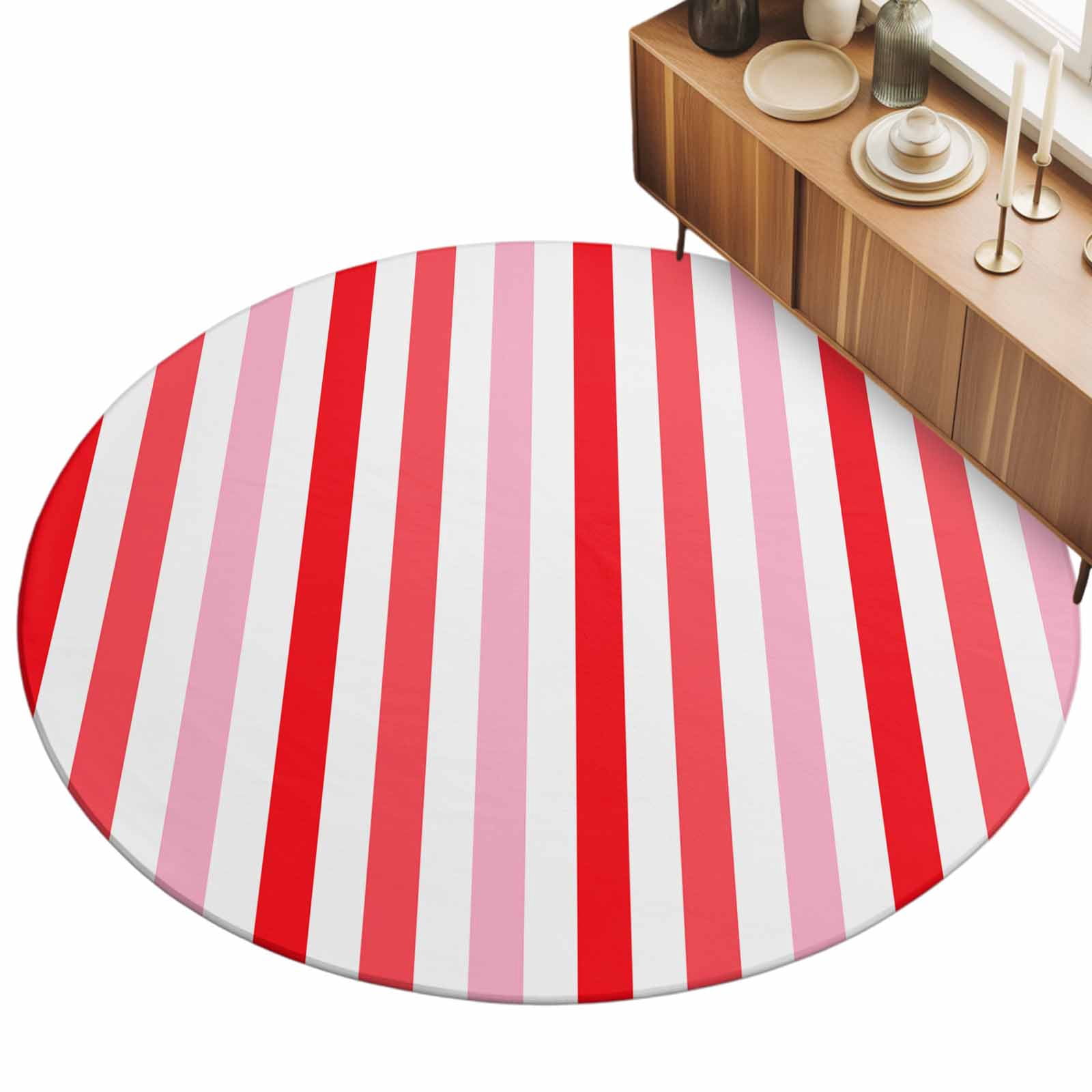 5ft Round Rug Red Pink Stripe Area Rugs for Living Room Bedroom ...