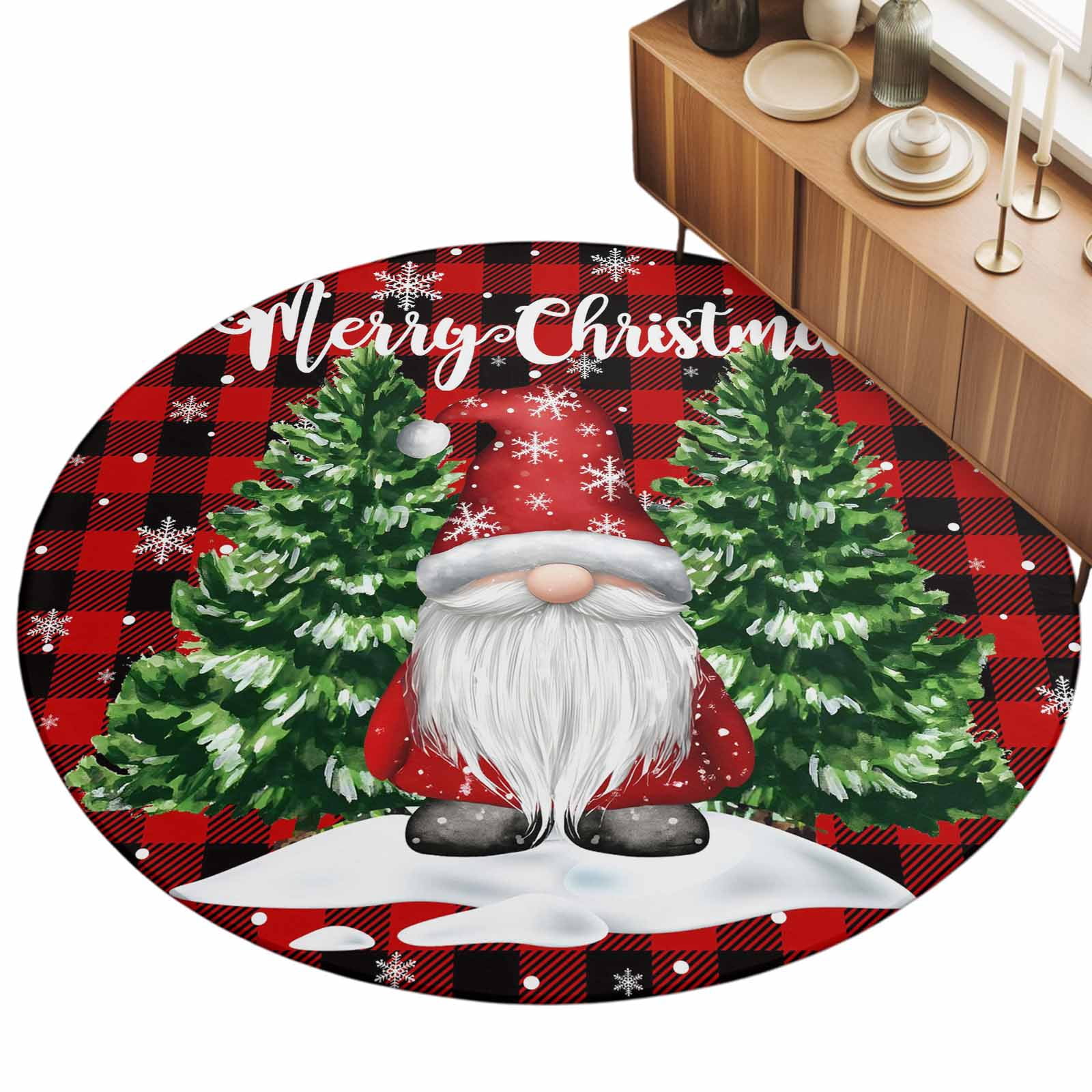5ft Round Rug Red Plaid Christmas Area Rugs for Living Room Bedroom ...