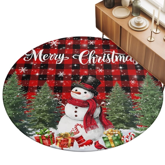 5ft Round Rug Red Plaid Christmas Area Rugs for Living Room Bedroom ...