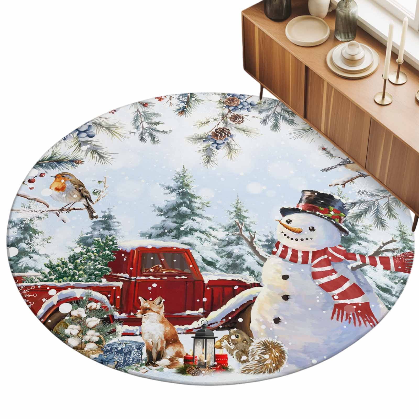 5ft Round Rug Red Snowman Christmas Area Rugs for Living Room Bedroom ...