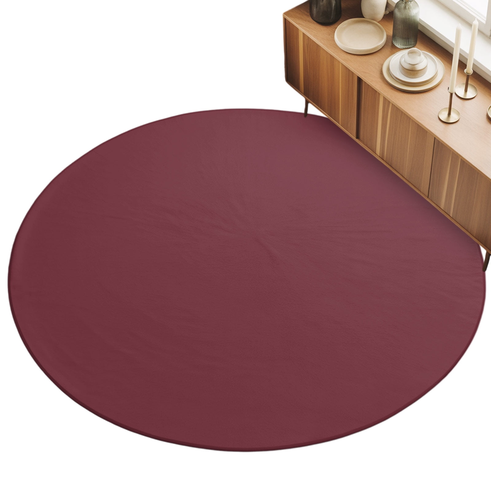 5ft Round Rug Red Solid Color Area Rugs for Living Room Bedroom ...