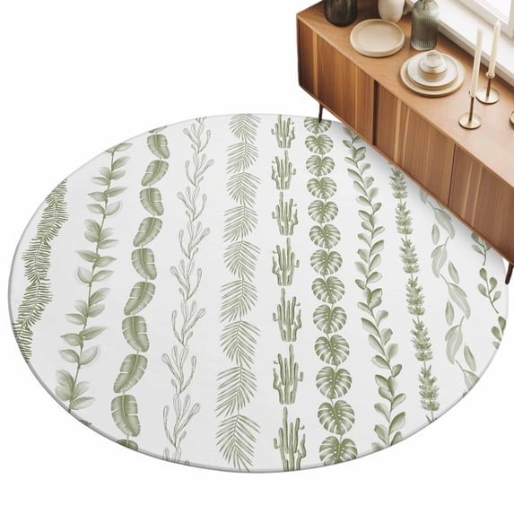 5ft Round Rug Sage Green Botanical Area Rugs for Living Room Bedroom ...