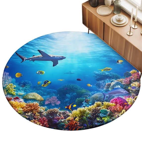 5ft Round Rug Shark Area Rugs for Living Room Bedroom Washable Non Slip ...