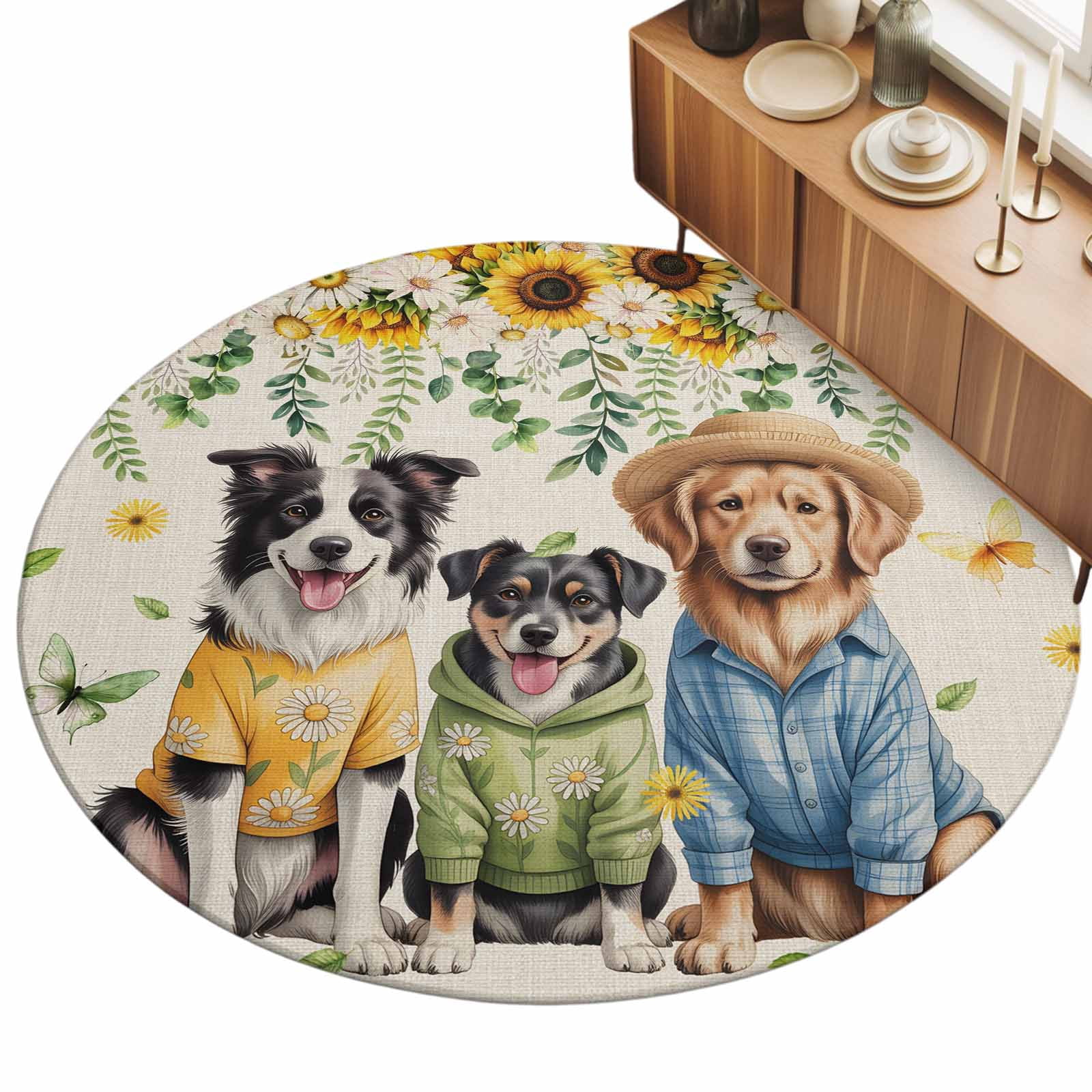 5ft Round Rug Spring Dog Area Rugs for Living Room Bedroom Washable Non ...