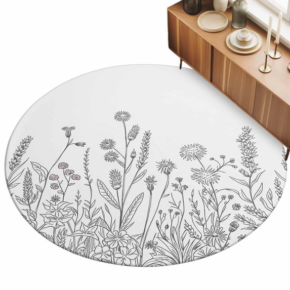 5ft Round Rug Spring Floral Area Rugs for Living Room Bedroom Washable ...
