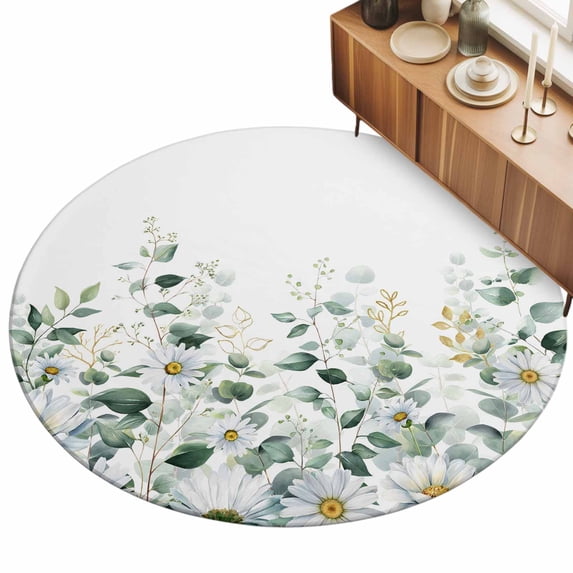 5ft Round Rug Spring Floral Area Rugs for Living Room Bedroom Washable ...