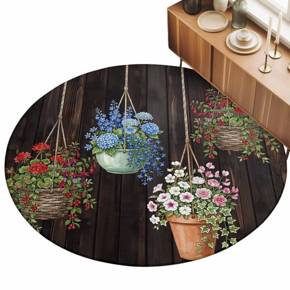 5ft Round Rug Spring Floral Area Rugs for Living Room Bedroom Washable ...