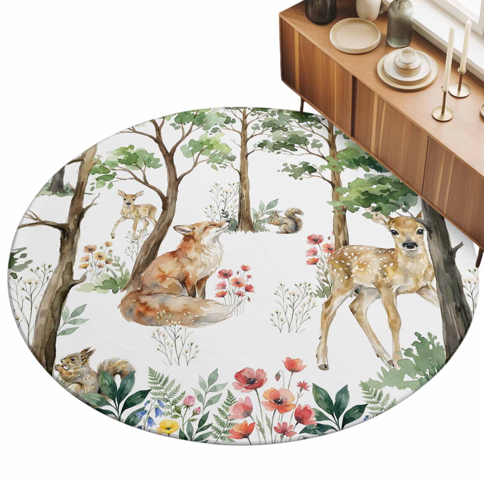 5ft Round Rug Spring Forest Animals Area Rugs for Living Room Bedroom ...