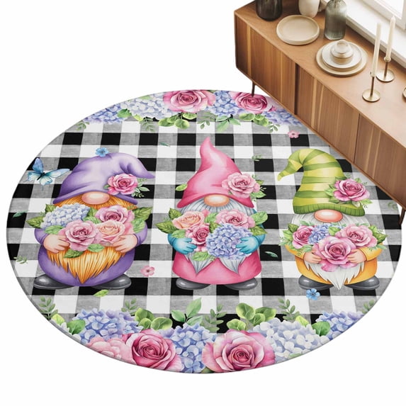 5ft Round Rug Spring Gnomes Area Rugs for Living Room Bedroom Washable ...