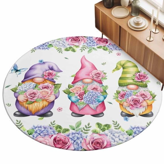5ft Round Rug Spring Gnomes Area Rugs for Living Room Bedroom Washable ...
