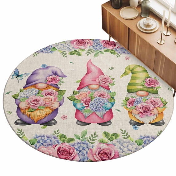 5ft Round Rug Spring Gnomes Area Rugs for Living Room Bedroom Washable ...