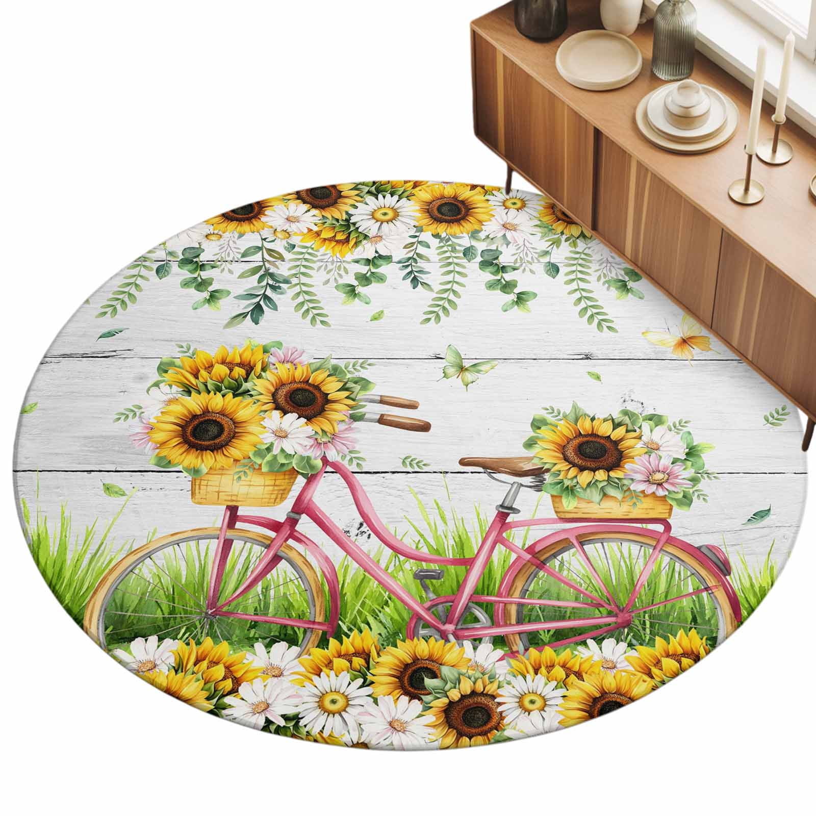 5ft Round Rug Spring Sunflowers Area Rugs for Living Room Bedroom ...