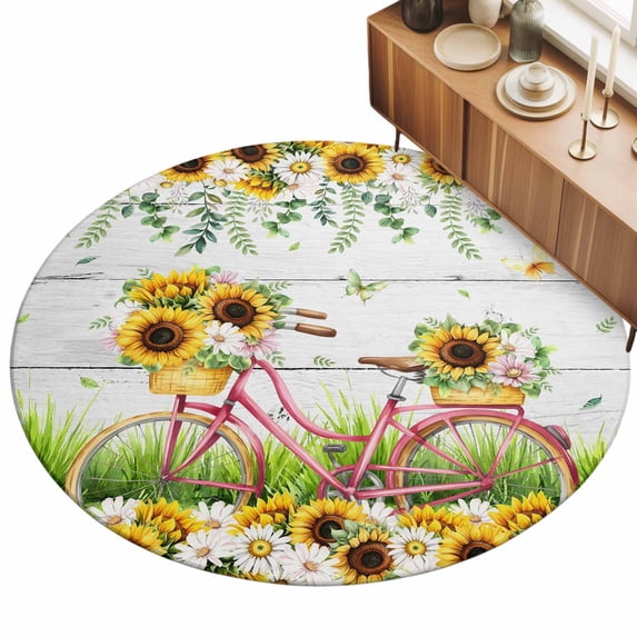 5ft Round Rug Spring Sunflowers Area Rugs for Living Room Bedroom ...