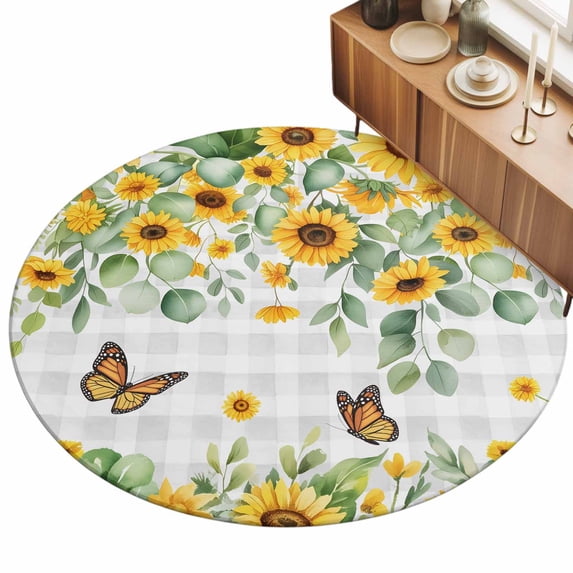 5ft Round Rug Spring Sunflowers Area Rugs for Living Room Bedroom ...