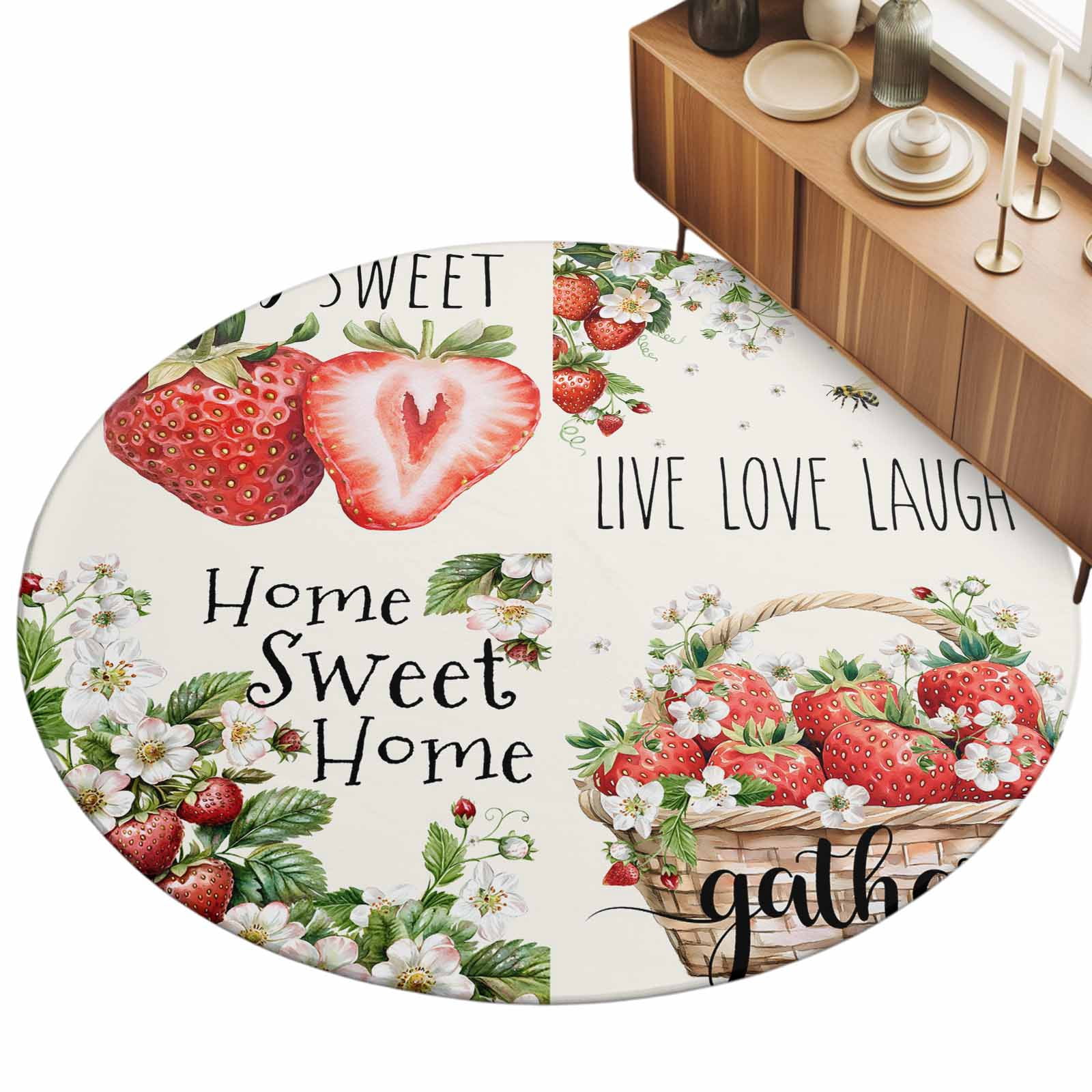 5ft Round Rug Strawberry Area Rugs for Living Room Bedroom Washable Non ...