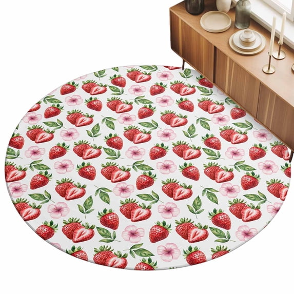 5ft Round Rug Strawberry Area Rugs for Living Room Bedroom Washable Non ...