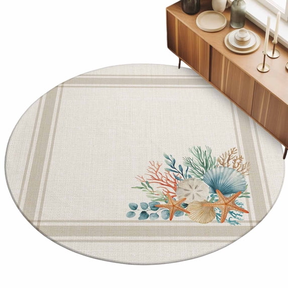 5ft Round Rug Summer Coastal Area Rugs for Living Room Bedroom Washable ...