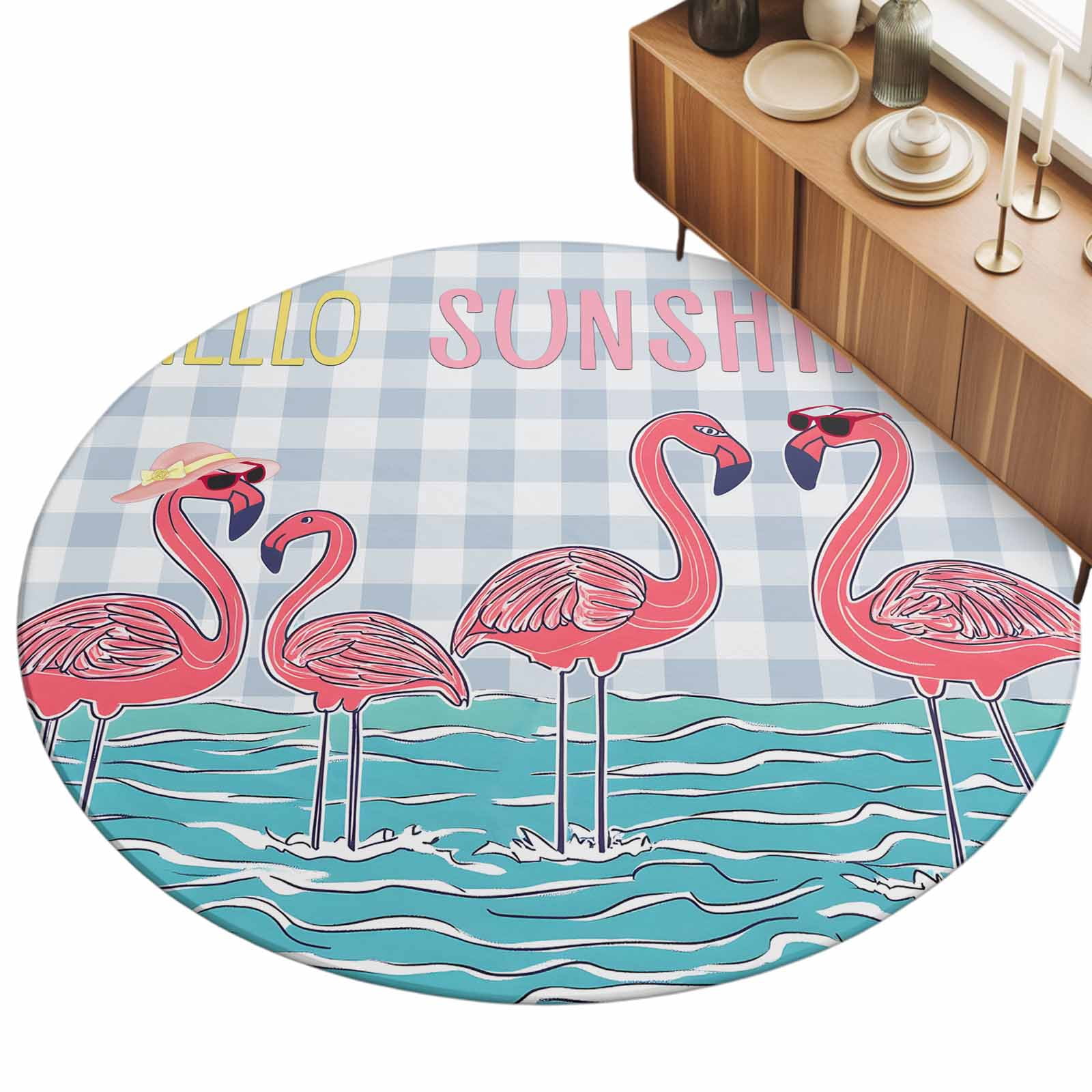 5ft Round Rug Summer Cute Flamingo Area Rugs for Living Room Bedroom ...