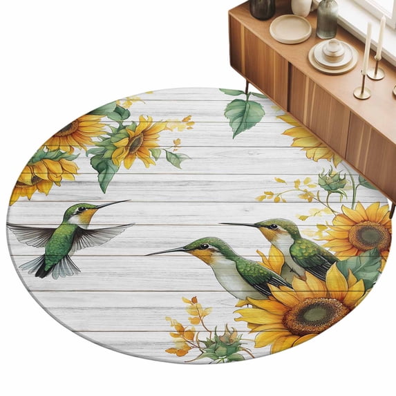 5ft Round Rug Sunflower Area Rugs for Living Room Bedroom Washable Non ...