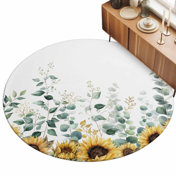 5ft Round Rug Sunflower Area Rugs for Living Room Bedroom Washable Non ...
