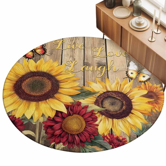 5ft Round Rug Sunflower Brown Wooden Area Rugs for Living Room Bedroom ...