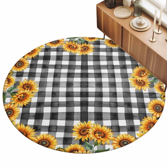 5ft Round Rug Sunflowers Area Rugs for Living Room Bedroom Washable Non ...