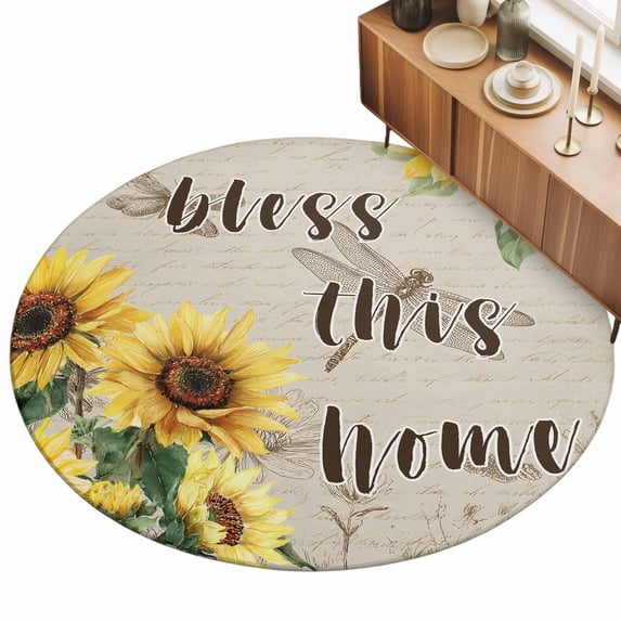 5ft Round Rug Sunflowers Area Rugs for Living Room Bedroom Washable Non ...