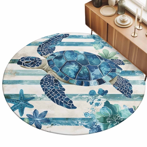 5ft Round Rug Teal Blue Turtle Coastal Area Rugs for Living Room ...
