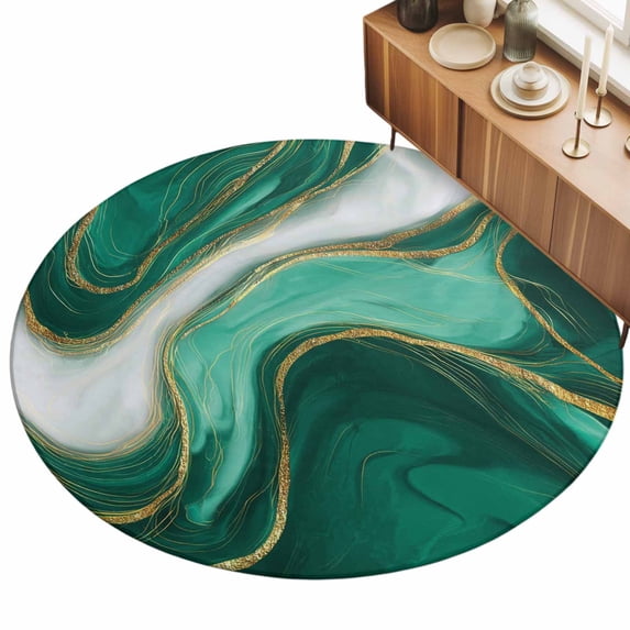 5ft Round Rug Teal Marble Area Rugs for Living Room Bedroom Washable ...