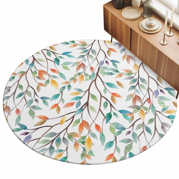 5ft Round Rug Teal Orange Eucalyptus Area Rugs for Living Room Bedroom ...