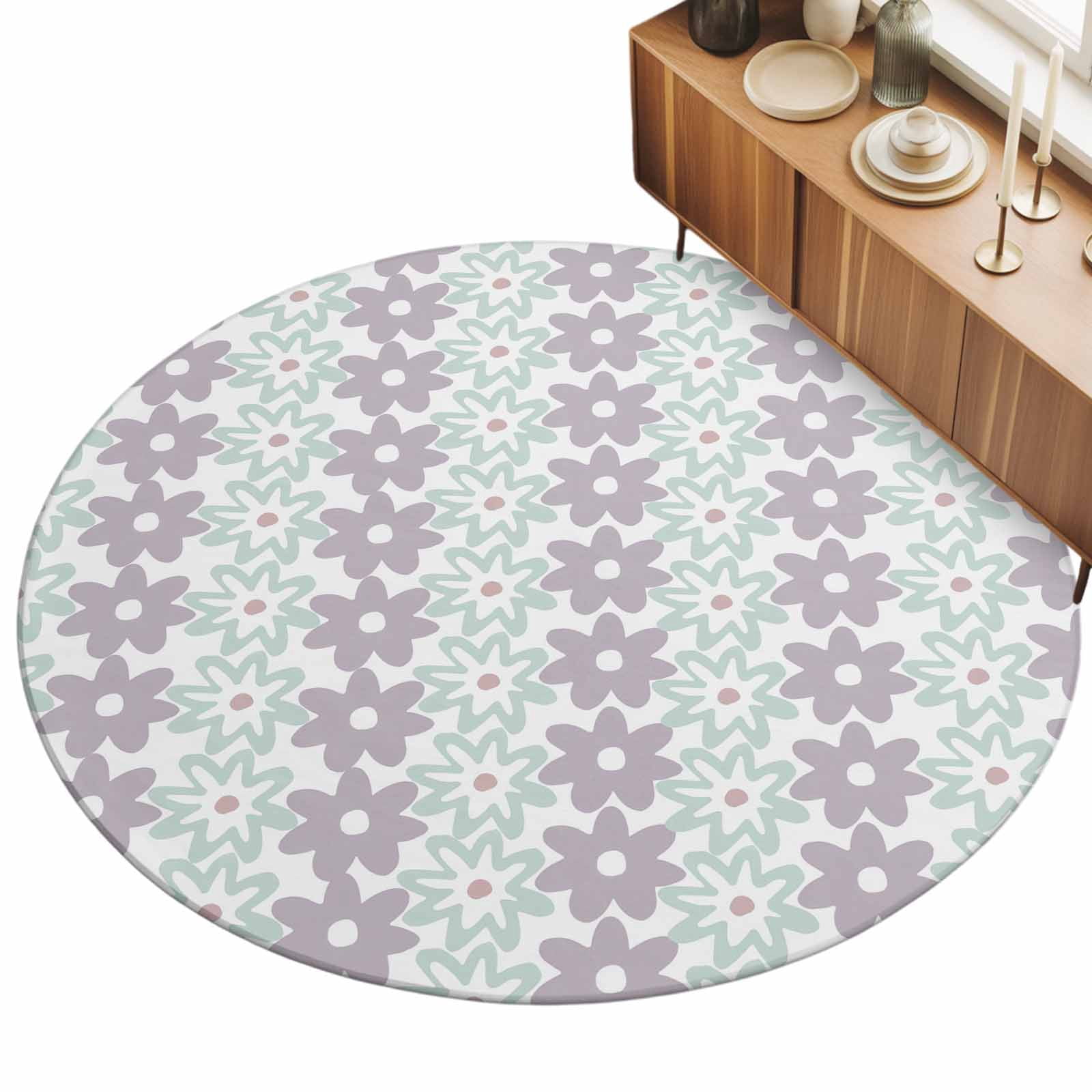 5ft Round Rug Teal Purple Floral Area Rugs for Living Room Bedroom ...
