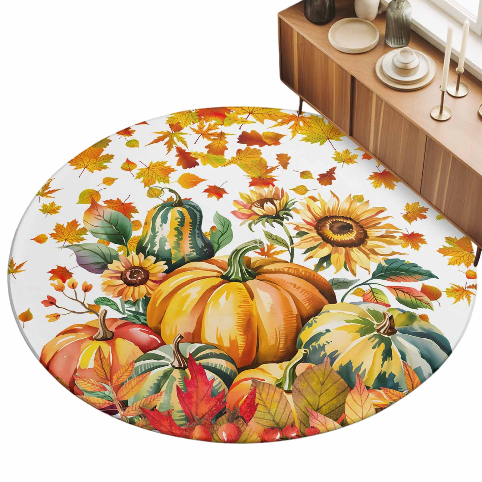 5ft Round Rug Thanksgiving Area Rugs for Living Room Bedroom Washable ...