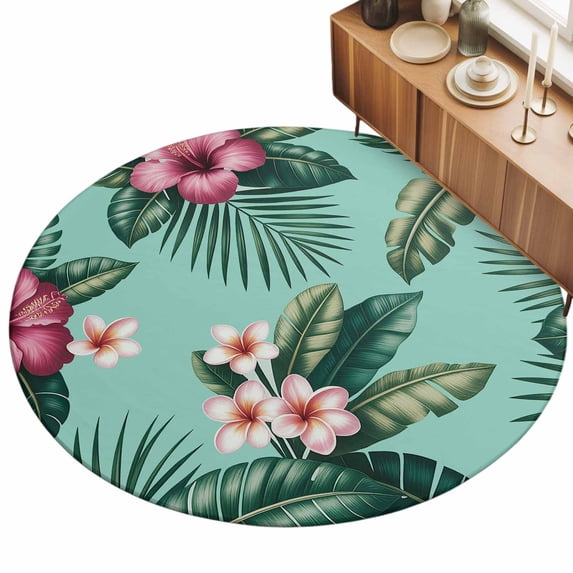 5ft Round Rug Tropical Area Rugs for Living Room Bedroom Washable Non ...