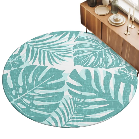 5ft Round Rug Turquoise Monstera Area Rugs for Living Room Bedroom ...
