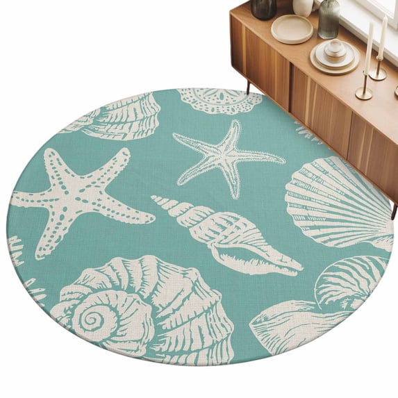 5ft Round Rug Turquoise Starfish Coastal Area Rugs for Living Room ...