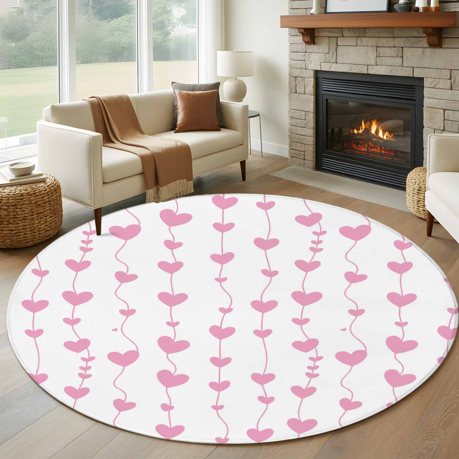 5ft Round Rug, Valentine's Day Non-Skid Rubber Backing Large Area Rugs ...
