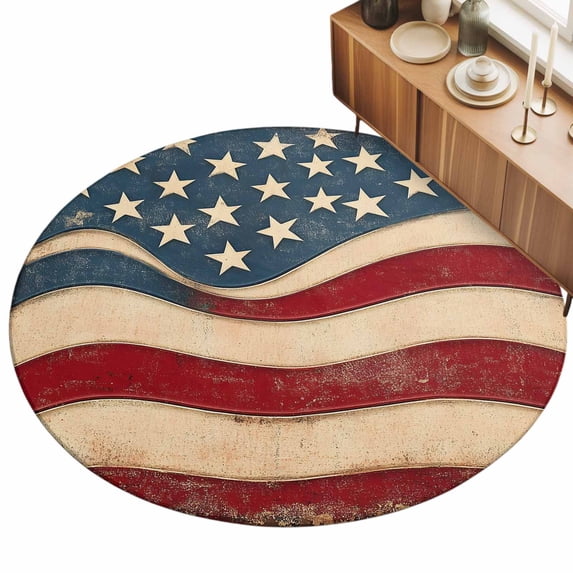 5ft Round Rug Vintage American Flag Area Rugs for Living Room Bedroom ...