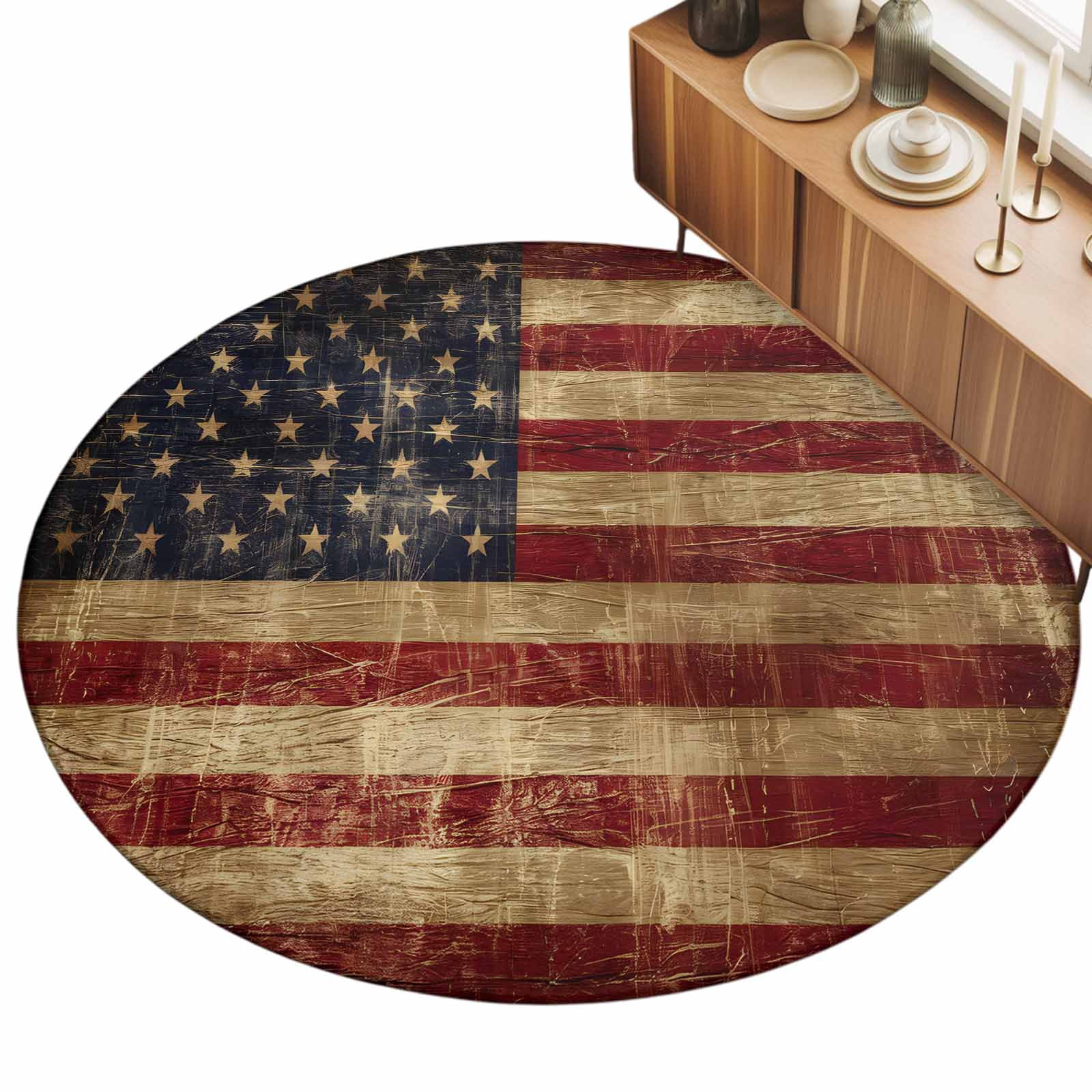 5ft Round Rug Vintage American Flag Area Rugs for Living Room Bedroom ...