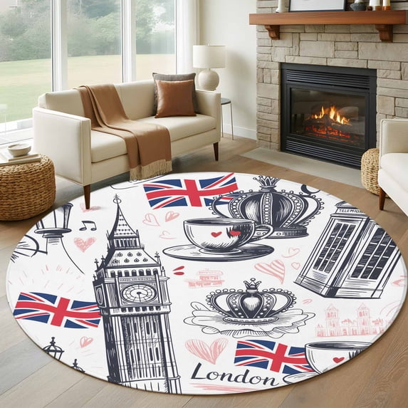 5ft Round Rug, Vintage London Non-Skid Rubber Backing Large Area Rugs ...