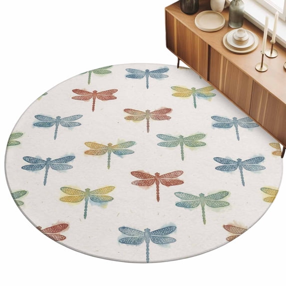 5ft Round Rug Watercolor Dragonfly Area Rugs for Living Room Bedroom ...