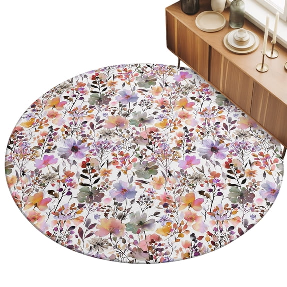 5ft Round Rug Watercolor Floral Area Rugs for Living Room Bedroom ...