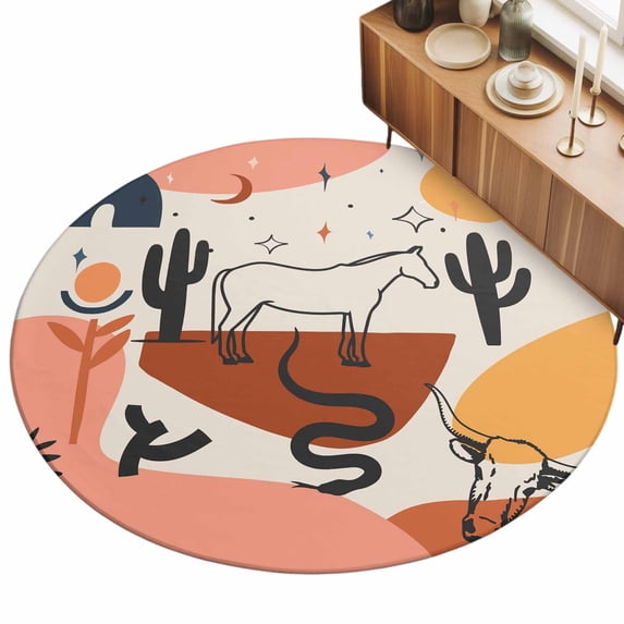 5ft Round Rug Western Boho Area Rugs for Living Room Bedroom Washable ...