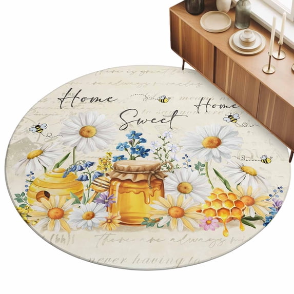 5ft Round Rug White Daisy Area Rugs for Living Room Bedroom Washable ...