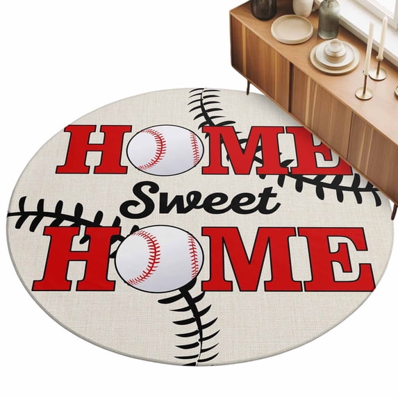 5ft Round Rug White Red Baseball Area Rugs for Living Room Bedroom ...