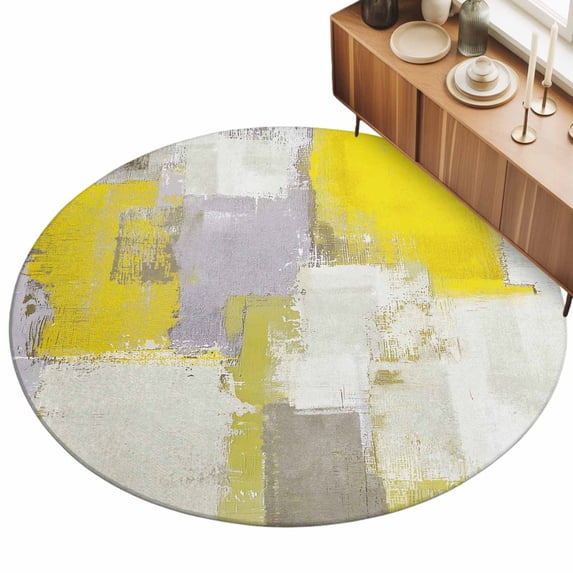 5ft Round Rug Yellow Area Rugs for Living Room Bedroom Washable Non ...